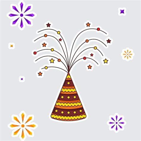 Premium Vector Bursting Firecracker Anar Over Colorful Fireworks Grey Background In Sticker Style