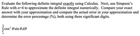 Solved Evaluate The Following Definite Integral Exactly