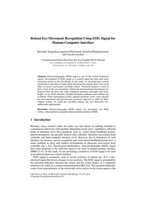 Pdf Robust Eye Movement Recognition Using Eog Signal For Human