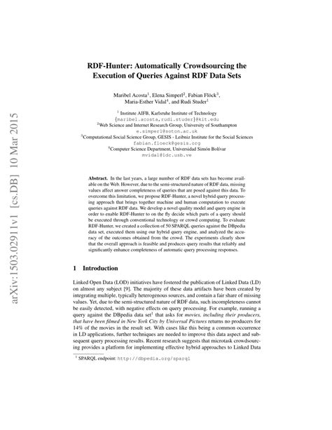 Pdf Rdf Hunter Automatically Crowdsourcing The Execution Of Queries Against Rdf Data Sets