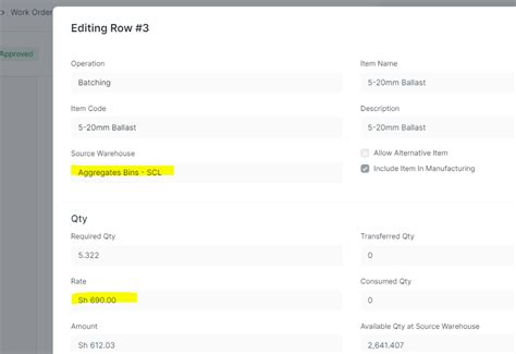 Basic Rate As Per Stock Uom On Material Transfer For Manufacture Is