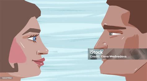 남자와 여자가 서로 마주보고 서로를 바라보는 모습이 손으로 그려졌습니다 사랑과 관계 가족 문제 및 성별 차이 남편에 대한 스톡 벡터 아트 및 기타 이미지 Istock