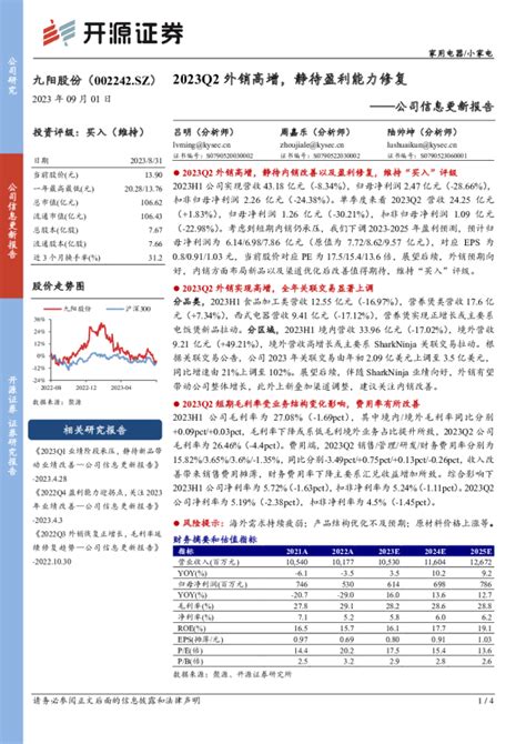 2023q2外销高增，静待盈利能力修复