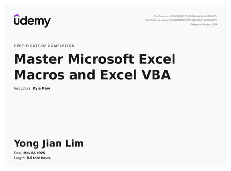 completed a course titled master microsoft excel macros and excel vba yong jian lim