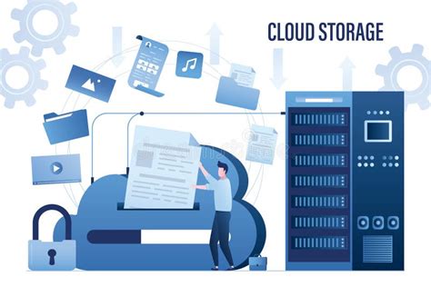 Male User Puts File In Cloud Storage Upload And Download Data With