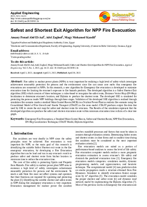 Pdf Safest And Shortest Exit Algorithm For Npp Fire Evacuation