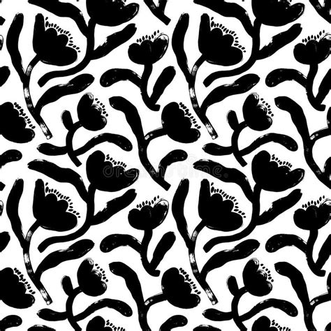 Seamless Pattern With Hand Drawn Abstract Flowers Stock Vector