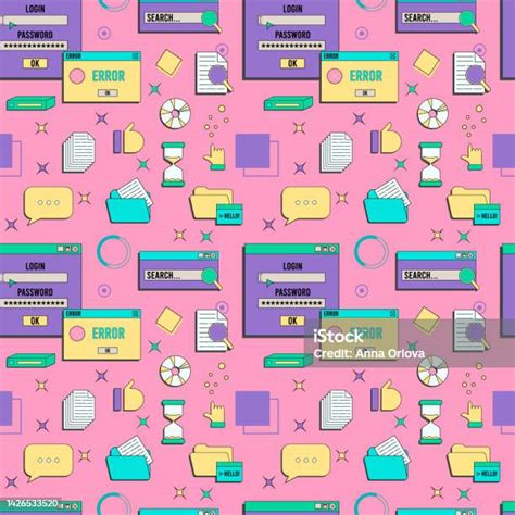 Vaporwave Ui And Ux Elements Seamless Pattern Pc Retro Game Frame