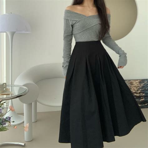 밴딩롱스커트플레어 A라인 핀턱 롱치마 결혼식 하객 오피스룩 상견례 여성 면 훌