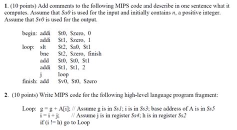 Solved 1 10 Points Add Comments To The Following Mips
