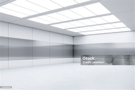 Led 조명이 있는 빈 방에서 제품 또는 자동차 프레젠테이션을 위한 장소가 있는 빈 흰색 바닥의 투시도 3d 렌더링 모형 0명에 대한 스톡 사진 및 기타 이미지 Istock