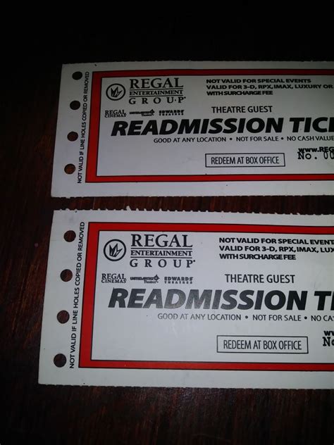 2 Regal Entertainment Group Readmission Ticket For Sale In Riverside