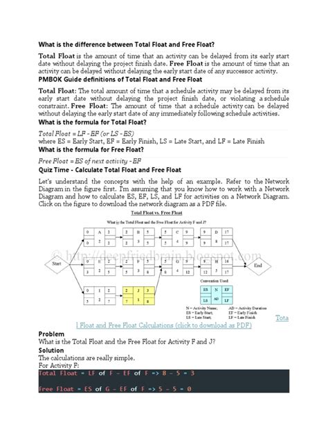 What Is The Difference Between Total Float And Free Float Pdf Computing Business