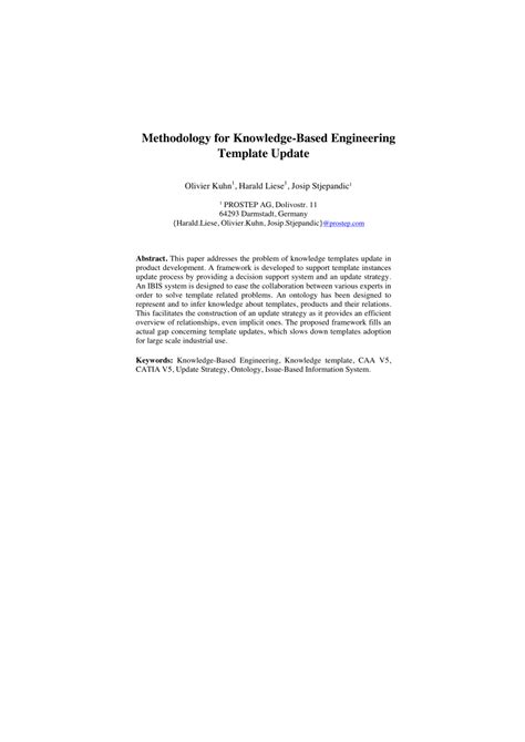 Pdf Methodology For Knowledge Based Engineering Template Update