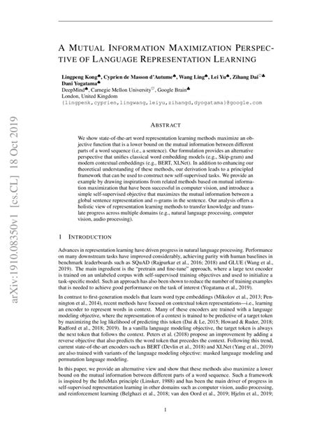 A Mutual Information Maximization Perspective Of Language