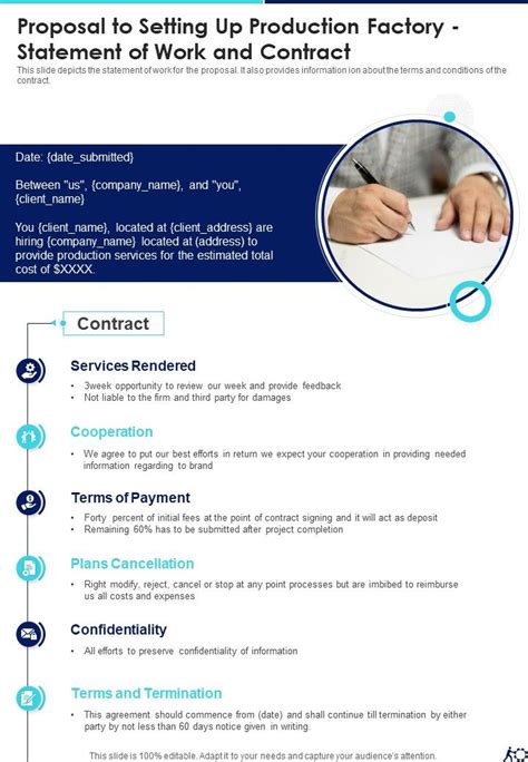 Setting Up Production Factory Statement Of Work And Contract One Pager Samp