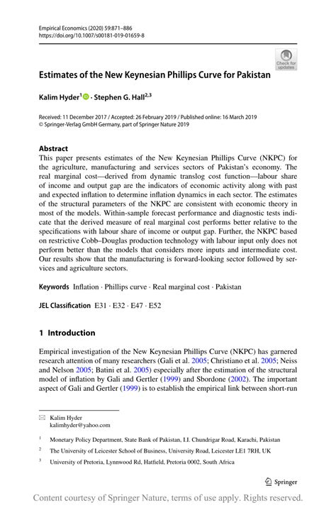 Estimates Of The New Keynesian Phillips Curve For Pakistan Request Pdf