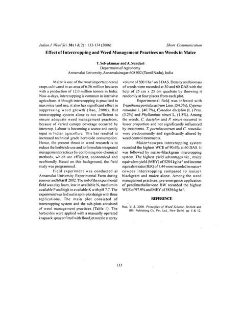 Pdf Effect Of Intercropping And Weed Management Practices On Weeds In Maize