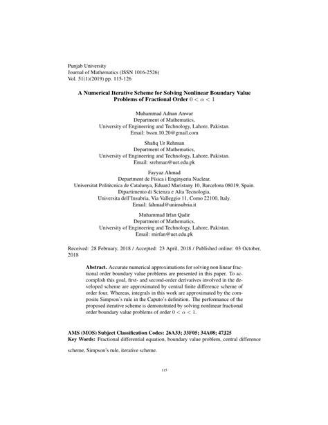 Pdf A Numerical Iterative Scheme For Solving Nonlinear Boundary Value Problems Of Fractional