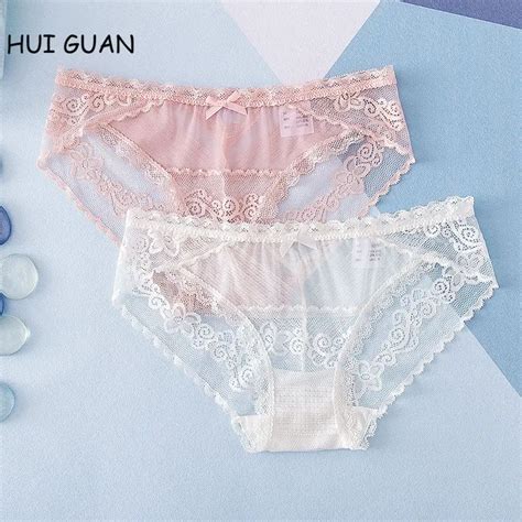 Hui Guan Sexy Lace Panties Sex Thong Women Transparent Underwear Lingerie Crotch Cotton Briefs