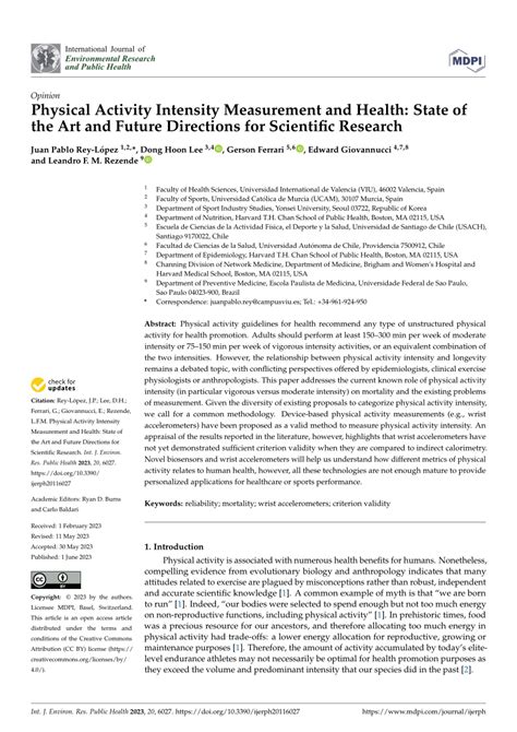 Pdf Physical Activity Intensity Measurement And Health State Of The Art And Future Directions