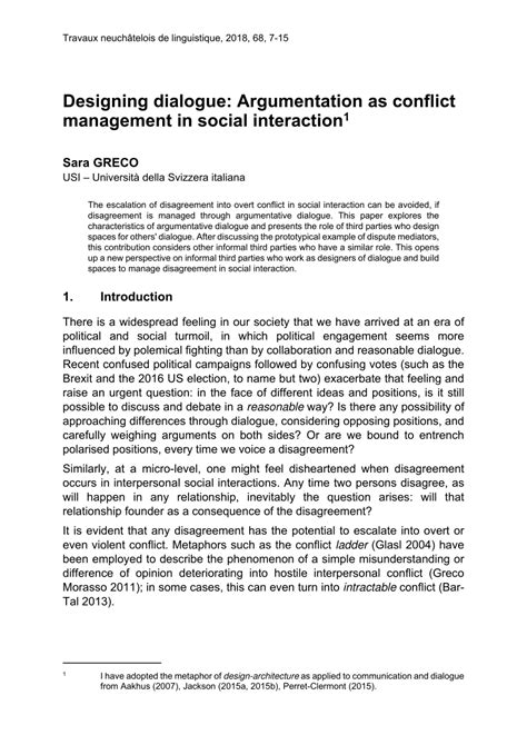 Pdf Designing Dialogue Argumentation As Conflict Management In Social Interaction