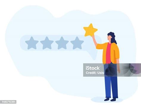 별 등급 시스템을 통해 별 다섯 개 피드백을 주는 인물 캐릭터의 그림 긍정적인 평가와 부정적인 평가를 모두 가진 고객 리뷰를 묘사하는 벡터 개념입니다 벡터 등급매기기에 대한
