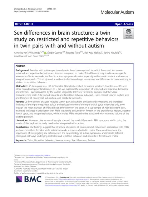 Sex Differences In Brain Structure A Twin Study On Restricted And