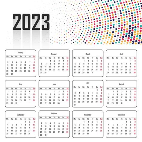 Новый год 2023 дизайн шаблона календаря Бесплатно векторы