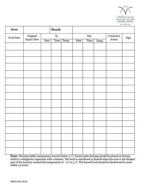 Food Thawing Form Pdf