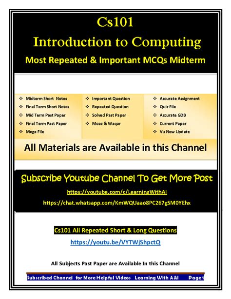 Cs101 Imp MCQs Midterm Very Important For Mid Term Paper Cs101 All Repeated Short Long