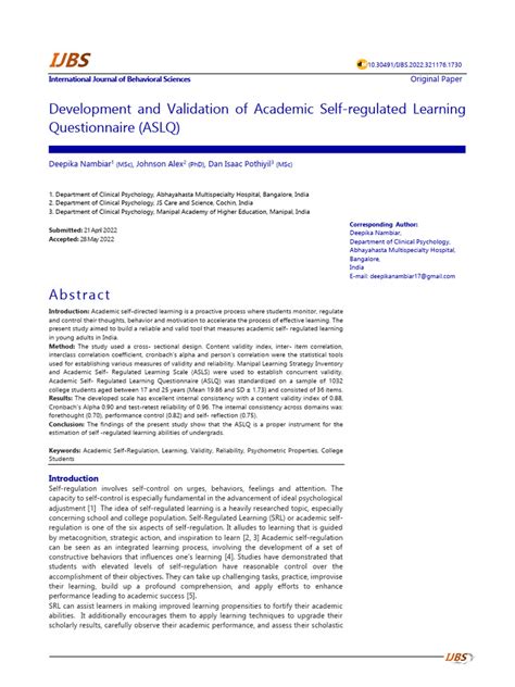 Self Regulated Learning Questionnaire Pdf