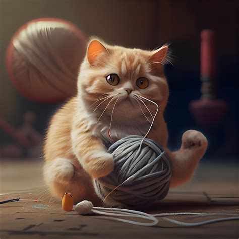 Premium Photo Cat Playing With Ball Of String