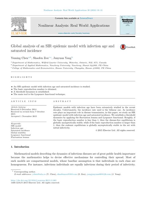 Pdf Global Analysis Of An Sir Epidemic Model With Infection Age And
