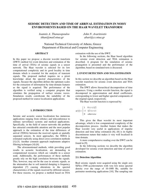 Pdf Seismic Detection And Time Of Arrival Estimation In Noisy Environments Based On The Haar