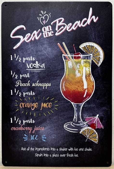 Sex On The Beach Cocktail Reclamebord Van Metaal Metalen Wandbord Muurplaat Bol