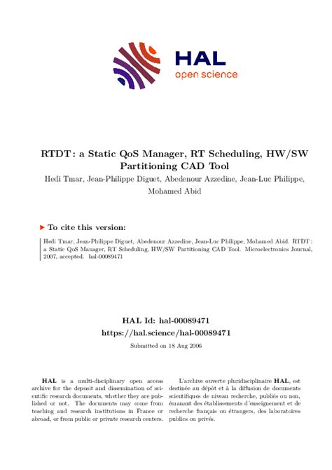 Pdf Rtdt A Static Qos Manager Rt Scheduling Hwsw Partitioning