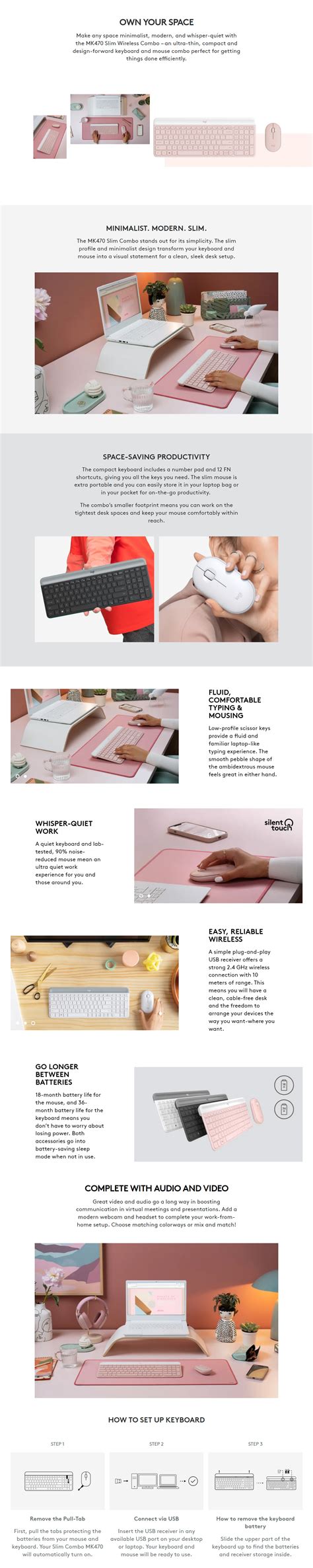 Logitech Mk470 Slim Combo Wireless Keyboard And Mouse Combo Rose