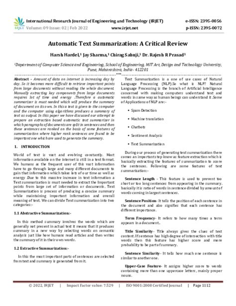 Pdf Automatic Text Summarization A Critical Review