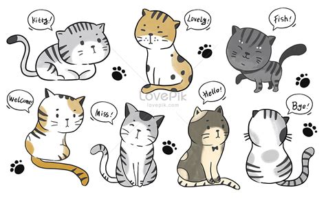손으로 그린 고양이 일러스트 무료 다운로드 Lovepik