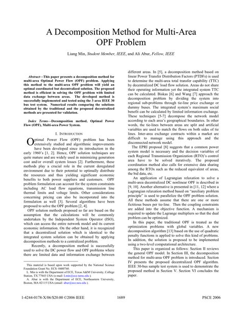 Pdf A Decomposition Method For Multi Area Opf Problem