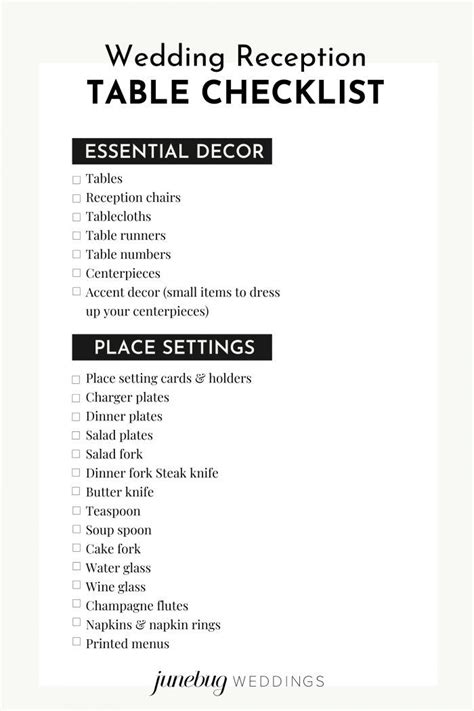 Wedding Reception Table Checklist Junebug Weddings