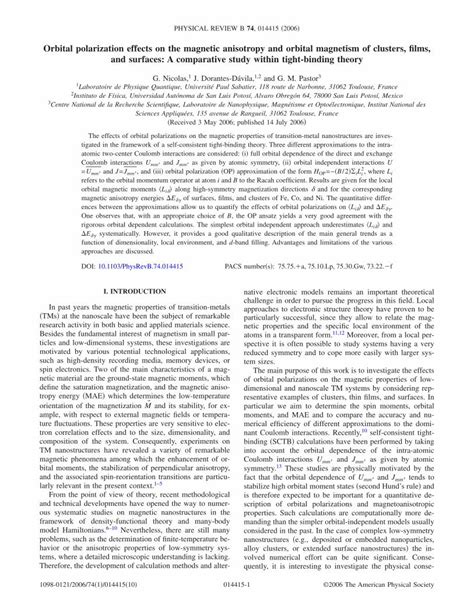 Pdf Orbital Polarization Effects On The Magnetic Anisotropy And