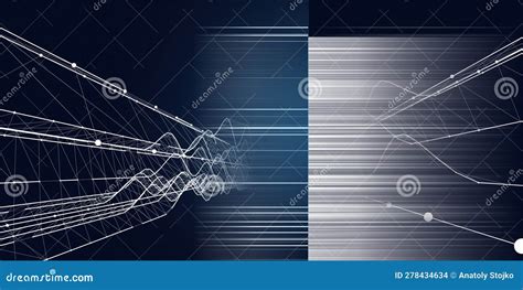 Abstract Background Wavy Poly Grid White Wireframe With Blurred Lines On Dark Technology