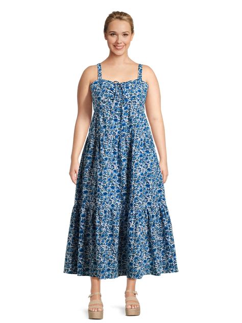 Terra And Sky Womens Plus Size Tie Bust Maxi Dress