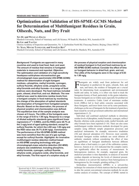 Pdf Optimization And Validation Of Hs Spme Gcms Method For