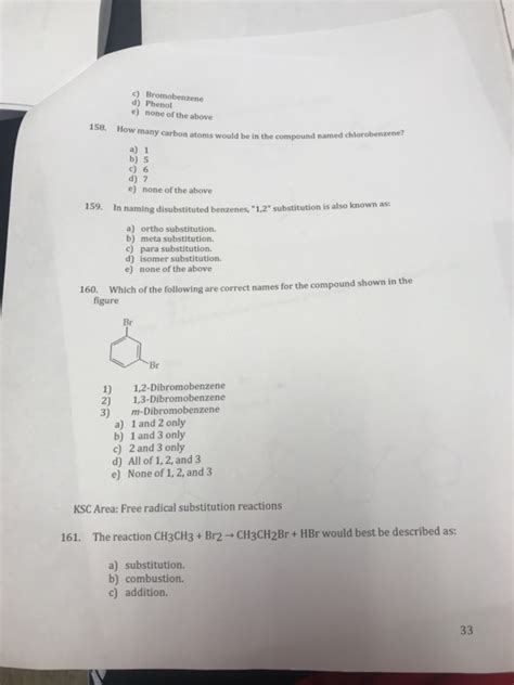 Solved C Bromobenzene D Phenol E None Of The Above 158