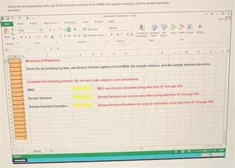 Solved Given The Accompanying Data Use Excels Function