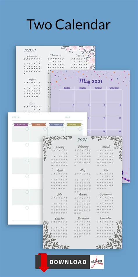 Two Calendars With Floral Designs On Them
