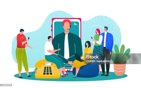 추천 친구 프로그램 개념 벡터 일러스트레이션 스마트 폰에서 비즈니스 마케팅을 참조 사람 캐릭터는 인터넷 평면 광고에 모바일을 사용 고객에 대한 스톡 벡터 아트 및 기타